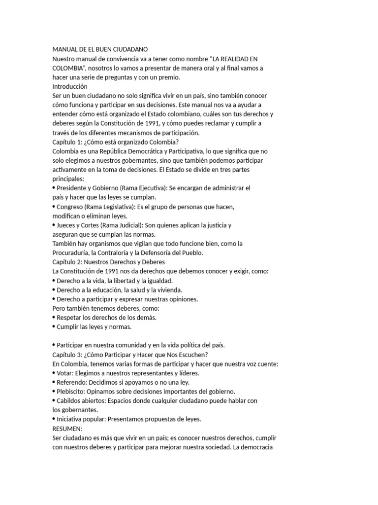Manual del Buen Ciudadano en Colombia | PDF | Responsabilidad | Gobierno