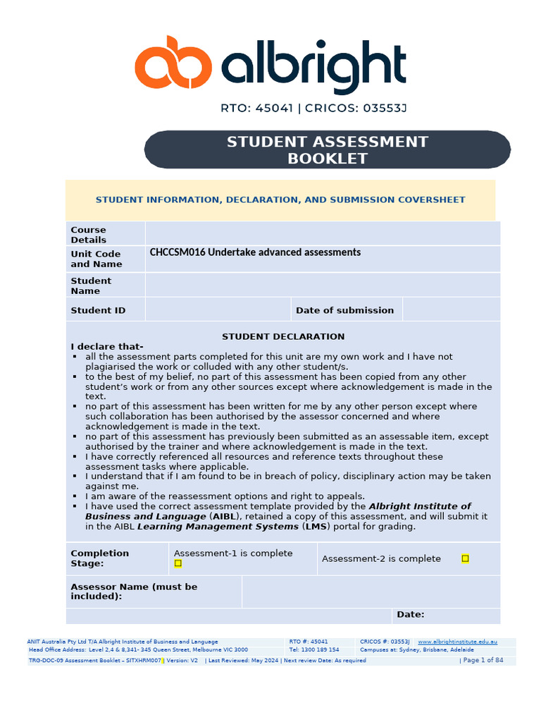 TRG-DOC-09 Student Assessment Booklet V2-UNITCODE | PDF | Educational ...