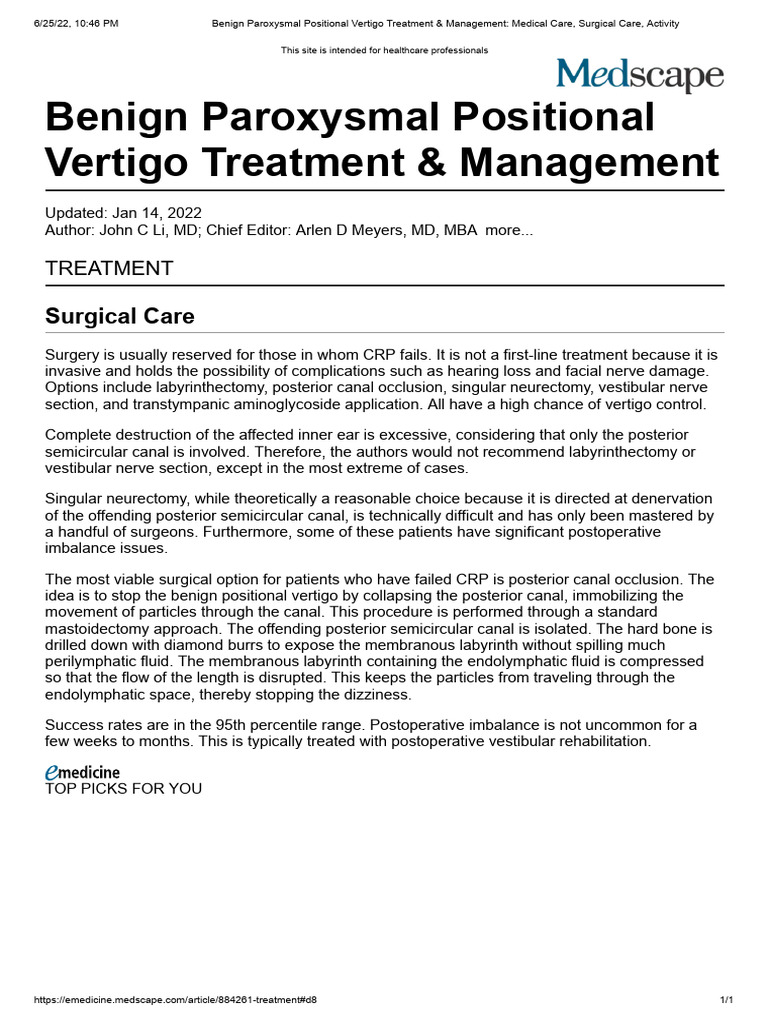 Benign Paroxysmal Positional Vertigo Treatment & Management_ Medical ...