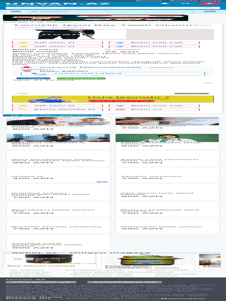 Təmizlik İşçisi Bəy TƏLƏB Olunur Bakida - Unvan - Az | PDF