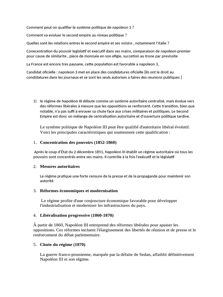 Comment Peut On Qualifier Le Système Politique de Napoleon 3 | PDF