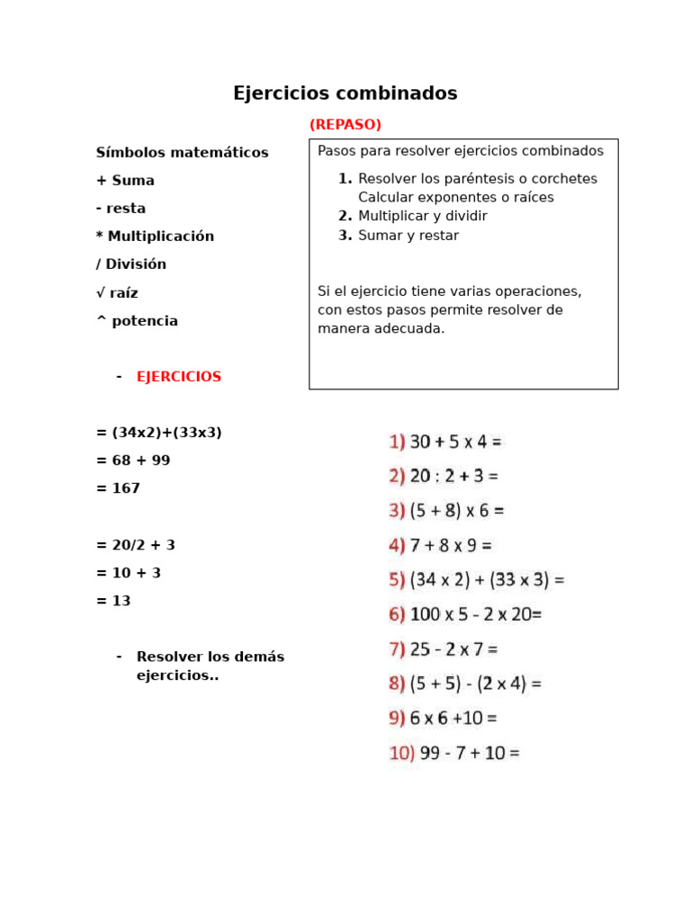 Ejercicios Combinados | PDF