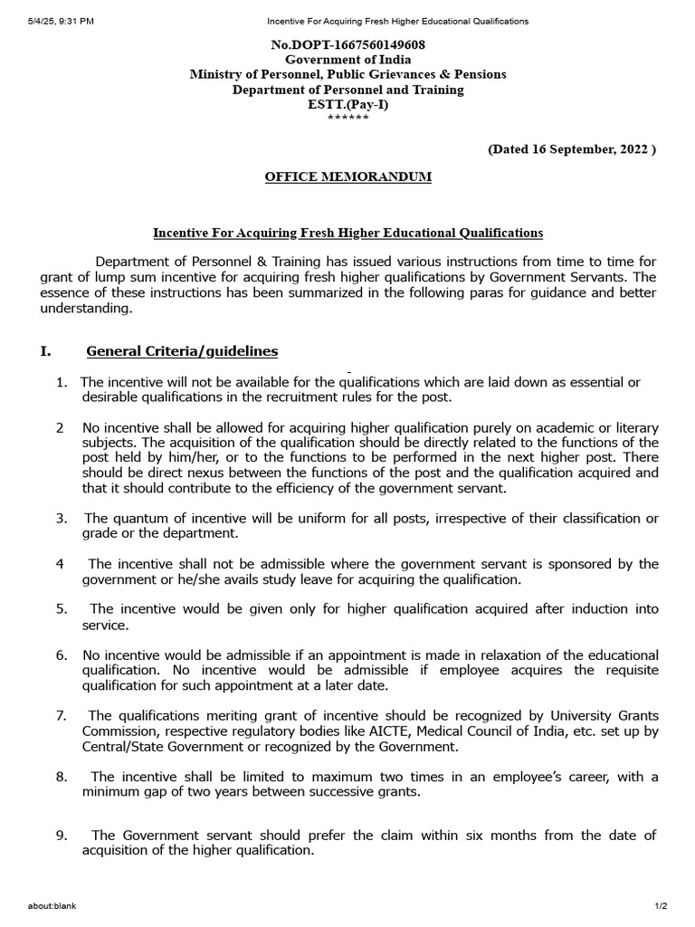 Higher Qualification Incentive Guidelines | PDF | Diploma
