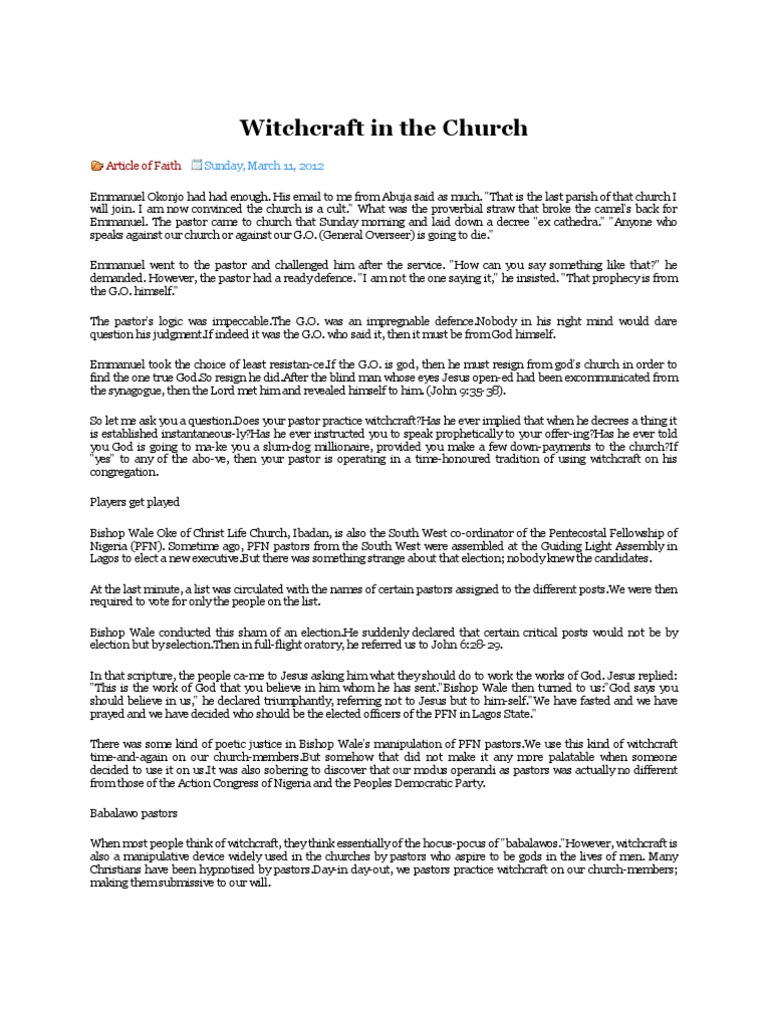 Witchcraft in The Church | PDF | Witchcraft | Disciple (Christianity)