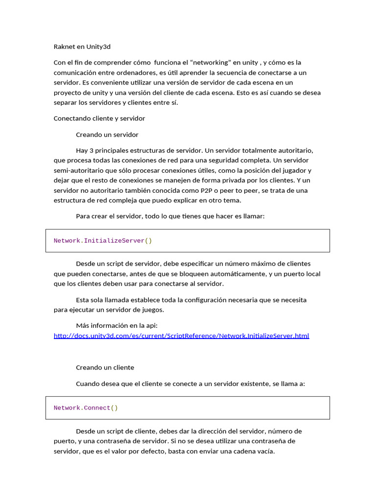 Raknet en Unity3d | PDF | Servidor (Computación) | C Sharp (lenguaje de programación)
