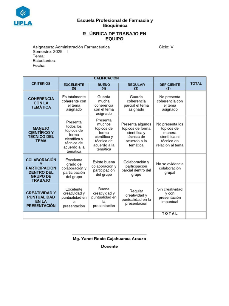 Rubrica de Trabajo en Equipo | PDF