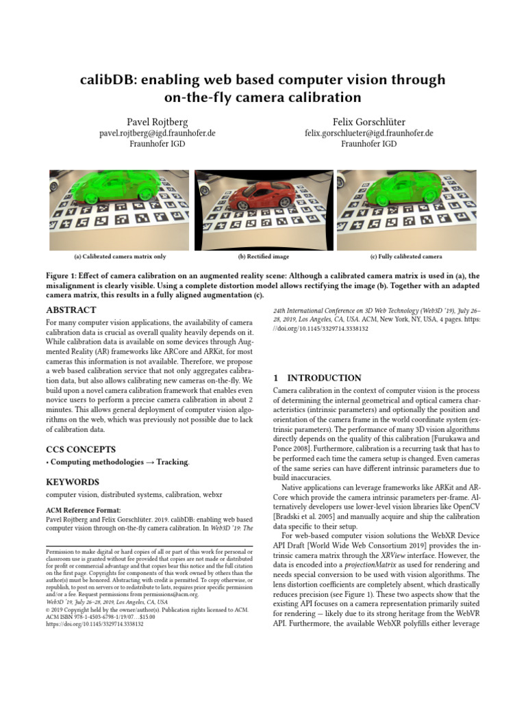 calibDB Enabling Web Based Computer Vision Through | PDF | Computer Vision | Camera