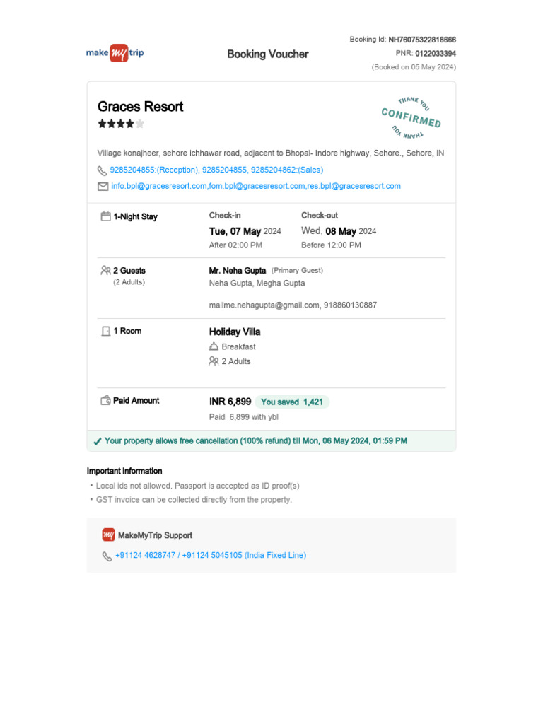 Booking Confirmation Voucher | PDF