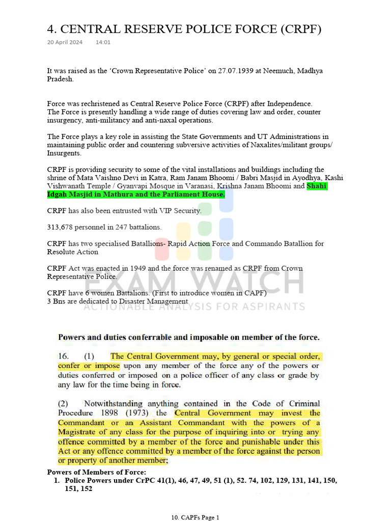 10.5 CRPF and Its Units | PDF | National Security | Law Enforcement
