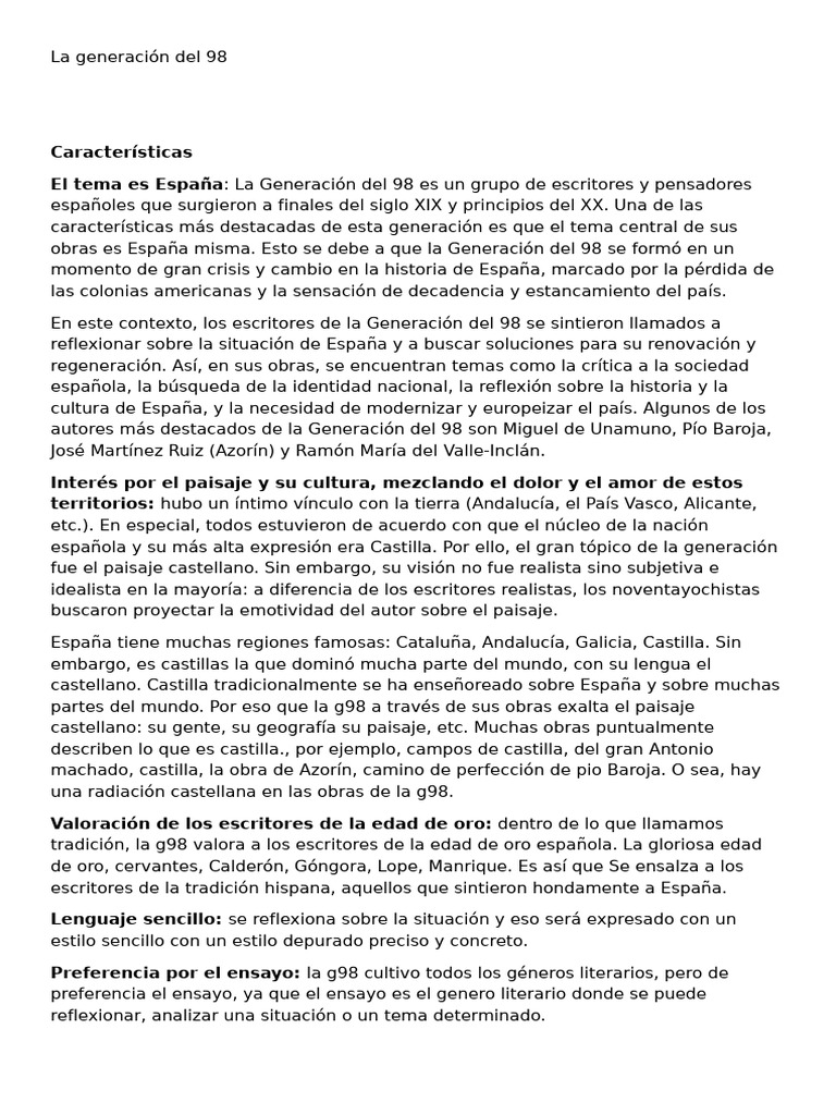 La Generación Del 98 | PDF | España
