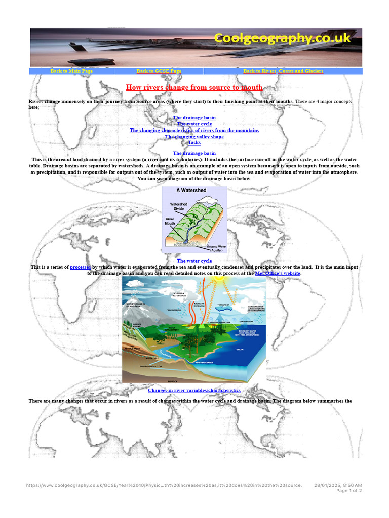 How Rivers Change From Source To | PDF | Erosion | River