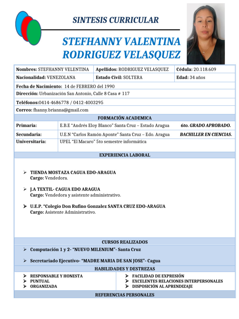 Sintesis Curricular Stefhanny Rodriguez | PDF