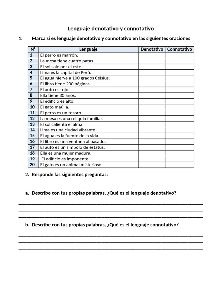 Ejemplos de Lenguaje Denotativo y Connotativo | PDF