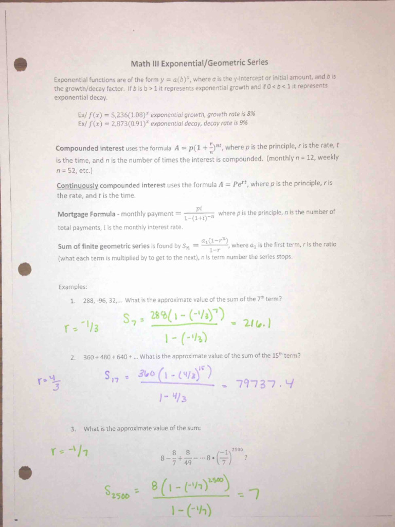 Exponential Geometric Series Key | PDF