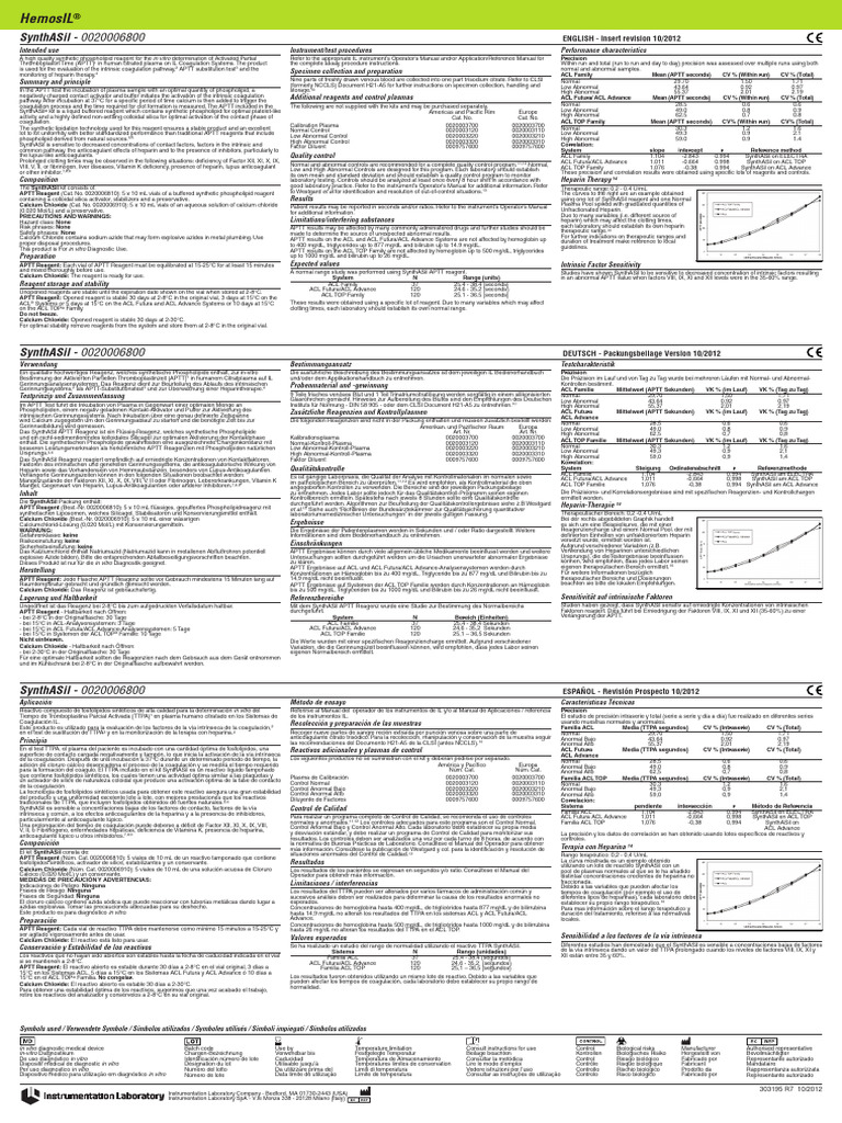 SynthASil APTT Testing Reagent Guide | PDF | Coagulation | Body Fluids