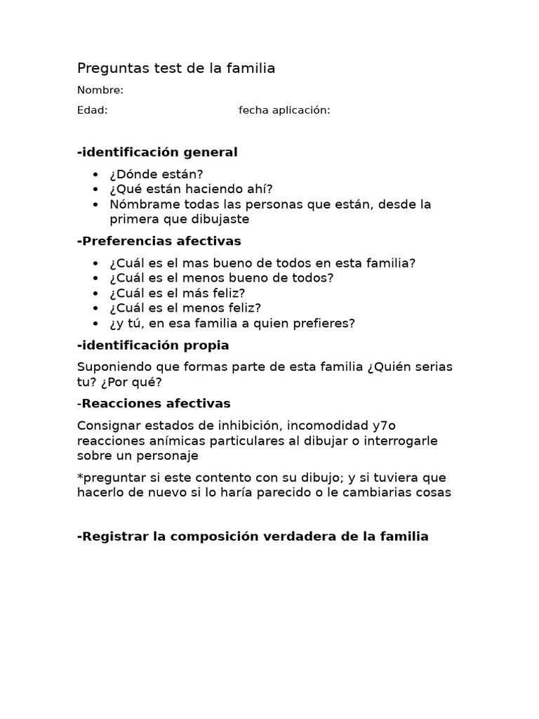 Preguntas del Test de la Familia | PDF