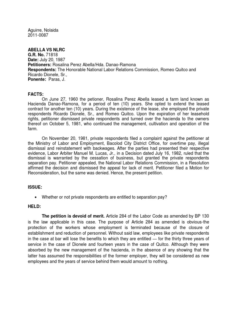 Abella VS NLRC | PDF | Employment | Labour Law