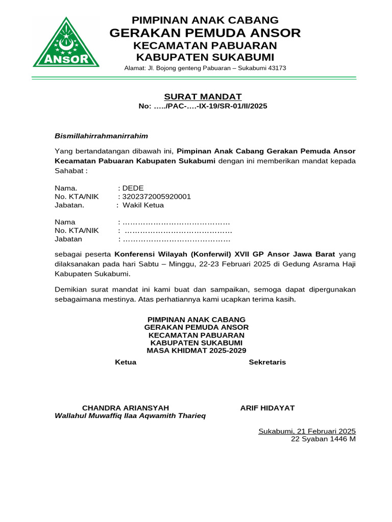 Contoh Surat Mandat | PDF