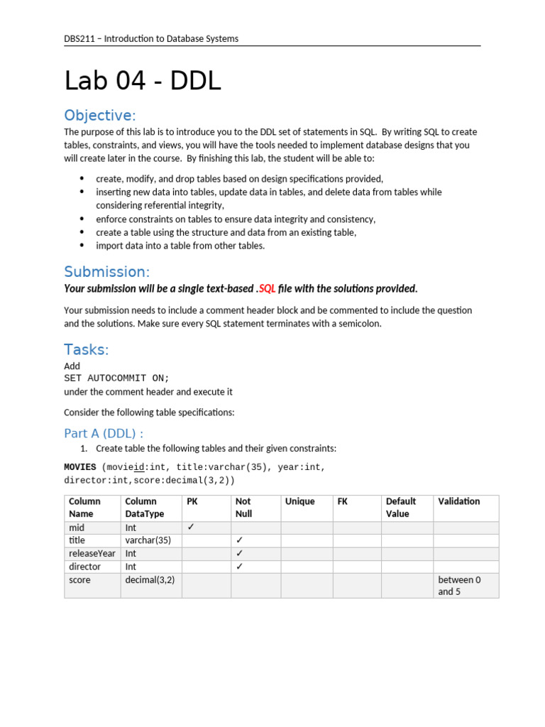 DBS211 Lab04 | PDF | Table (Database) | Data Management Software