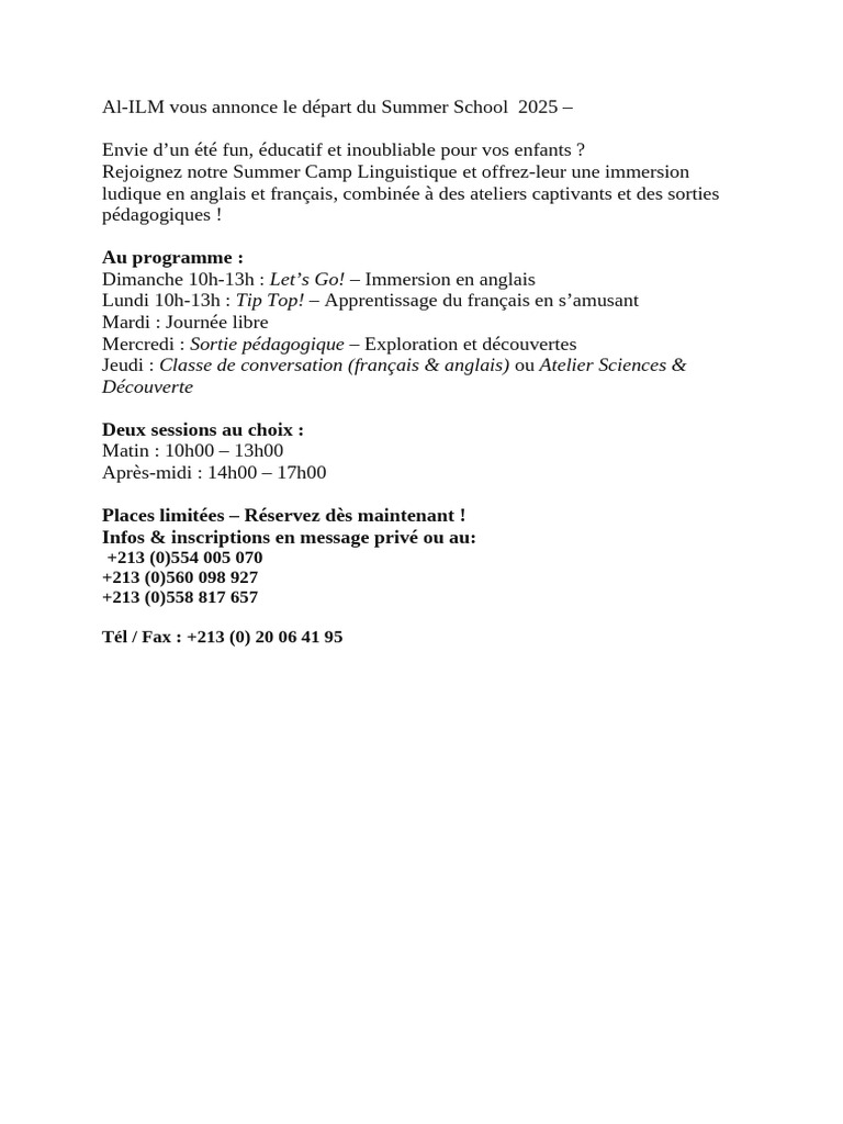 Camp d'été linguistique 2025 | PDF
