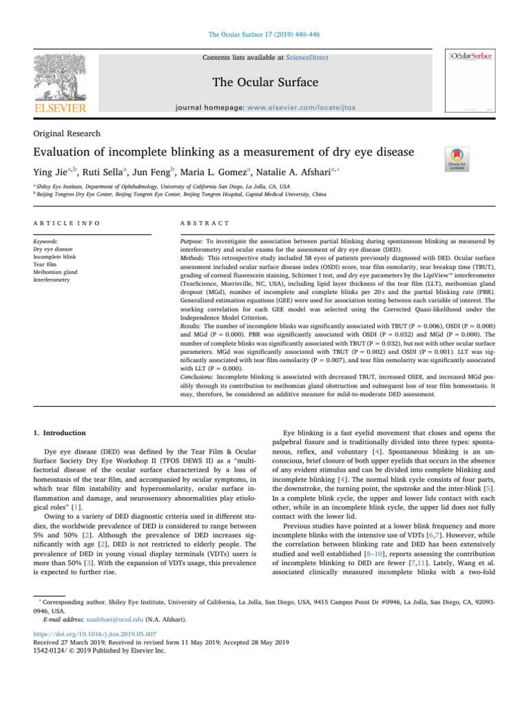 Incomplete Blinking and Dry Eye Disease | PDF | Interferometry | Human Eye