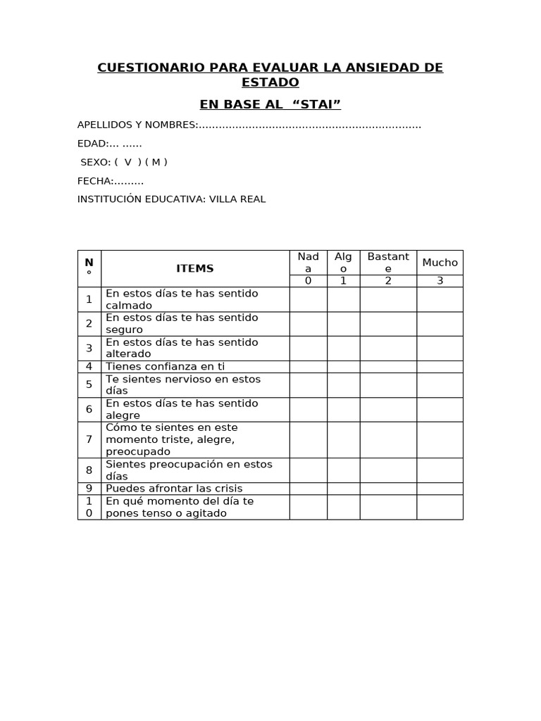 Cuestionario Para Evaluar La Ansiedad de Estado-revisado | PDF