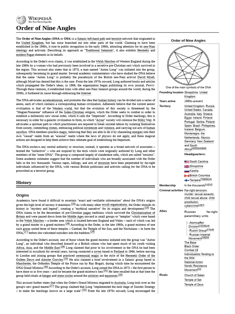 History - Extremists - Order - of - Nine - Angles | PDF | Satanism ...