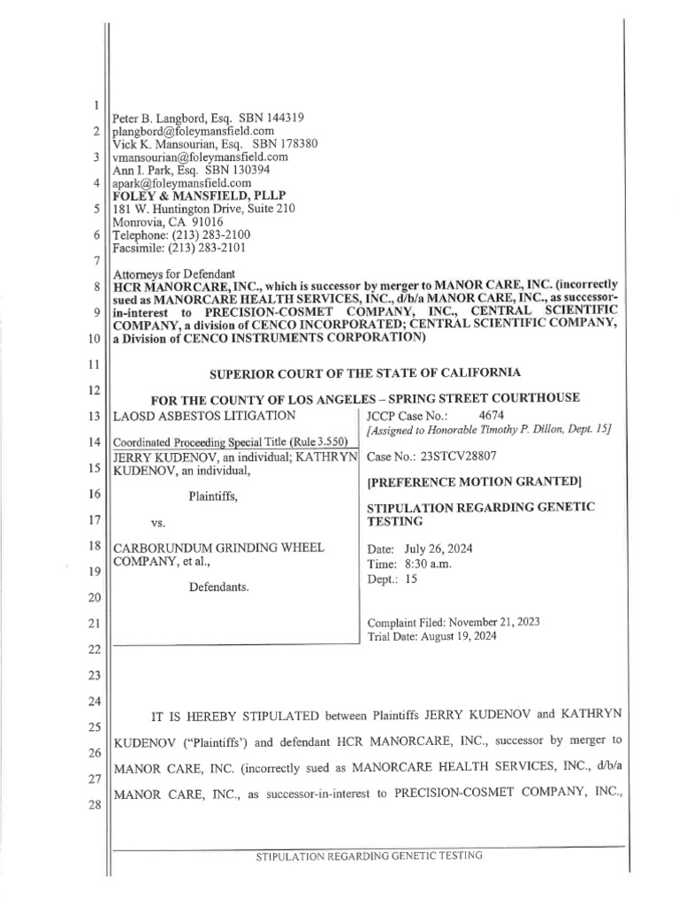 24.07.30 Kudenov Signed Stip Re Genetic Testing-Listing 81 Genes With ...