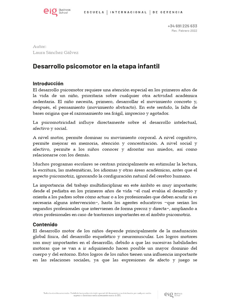 Desarrollo Psicomotor en La Etapa Infantil | PDF | Las emociones | Neurociencia