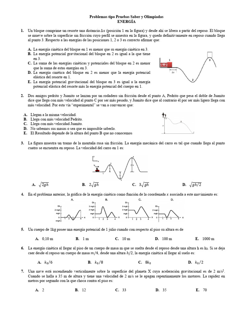 TALLER ICFES Energía | PDF | Energía potencial | Energía cinética