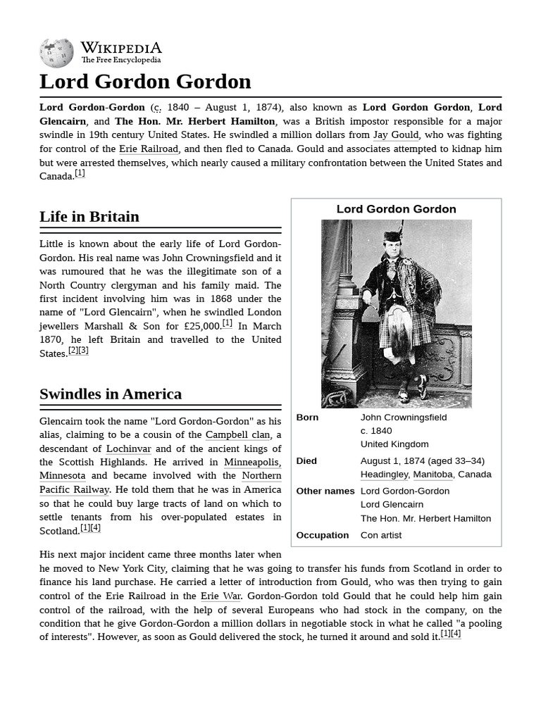 Lord Gordon Gordon: 19th Century Impostor | PDF