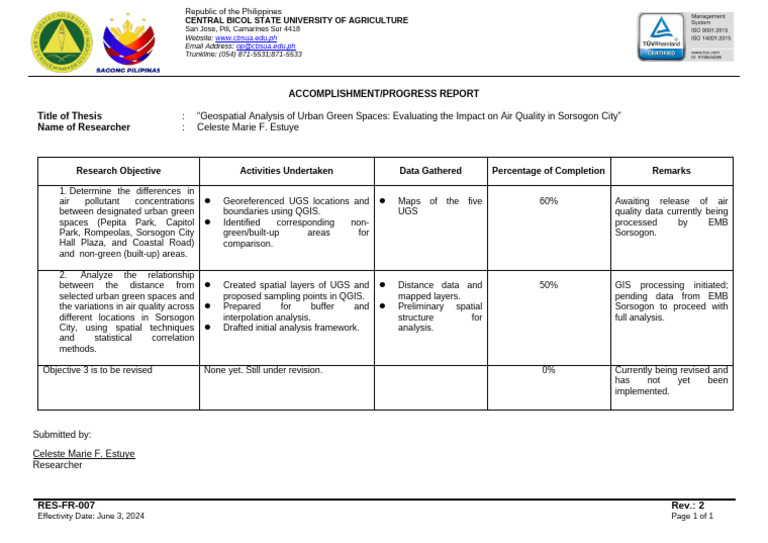 Thesis Accomplishment Report Format | PDF | Spatial Analysis