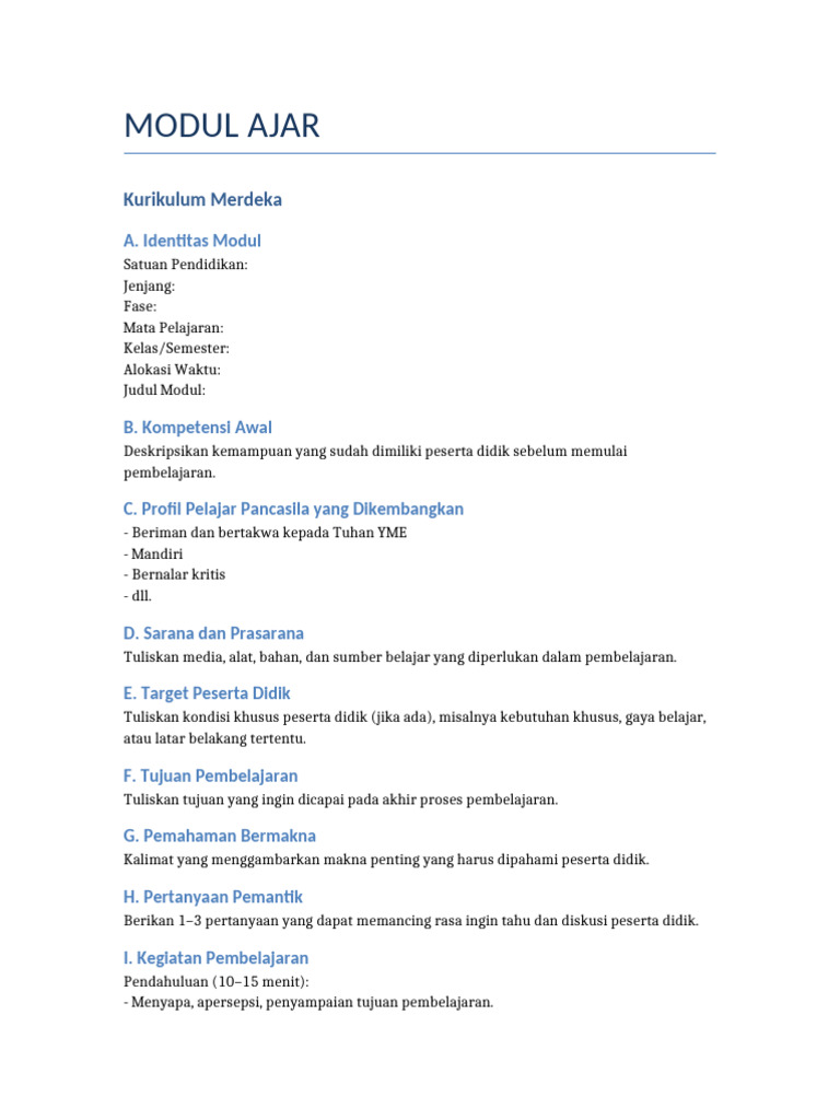 Template Modul Ajar Kurikulum Merdeka | PDF