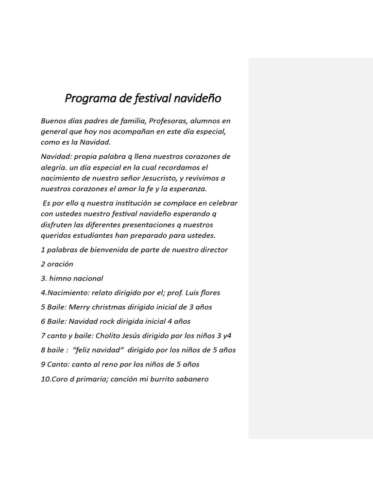 Programa de festival navideño benedicto | PDF