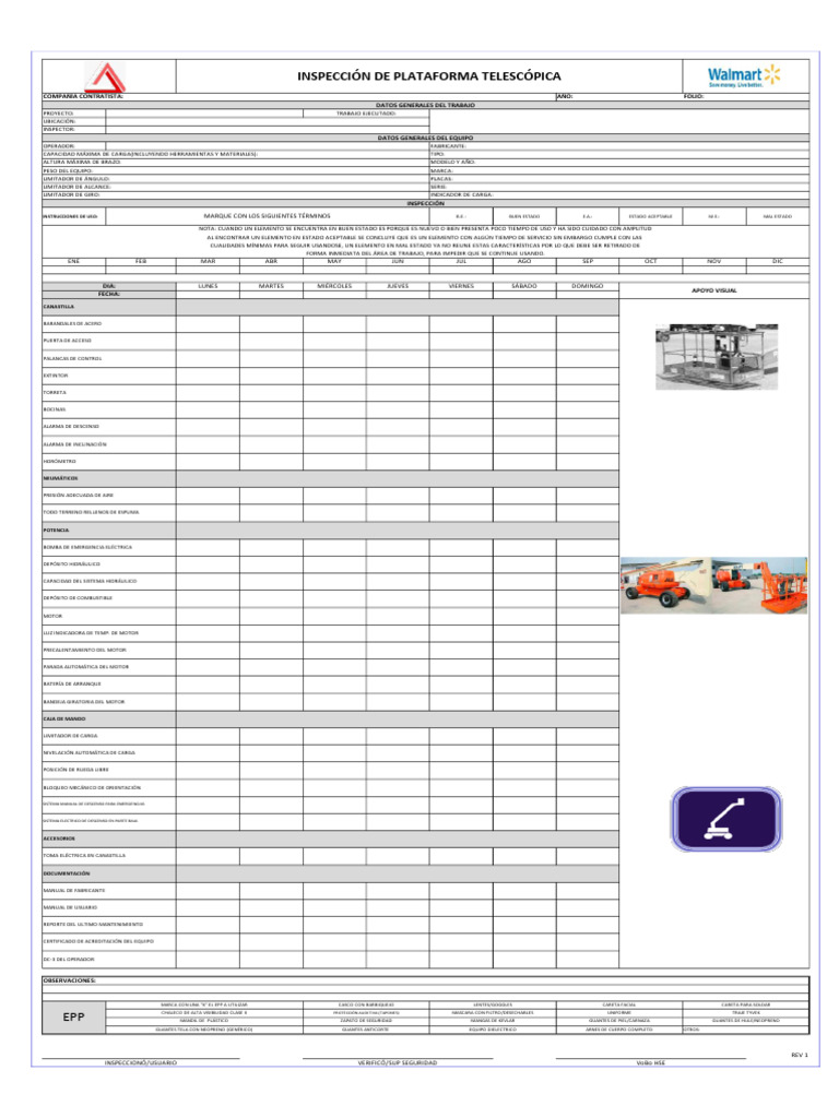 Check List Plataforma Brazo Articulado (Walmart) | PDF