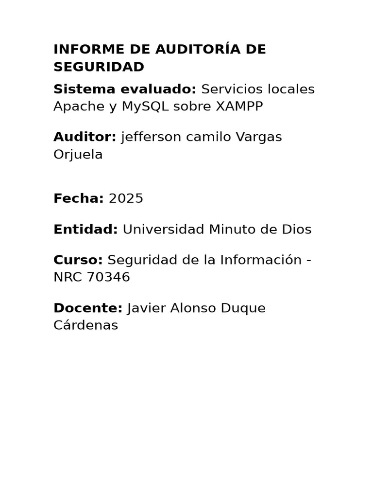 Informe de Auditoría de Seguridad | PDF | Servidor HTTP Apache | Servidor (Computación)
