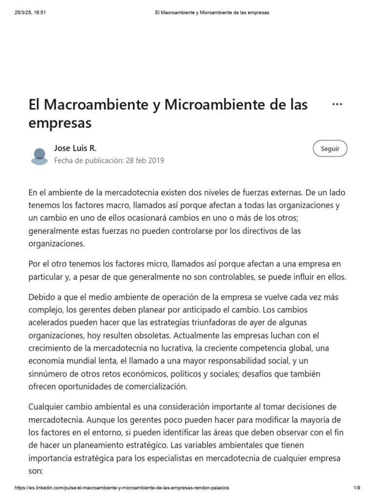 El Macroambiente y Microambiente de Las Empresas | PDF | Marketing ...