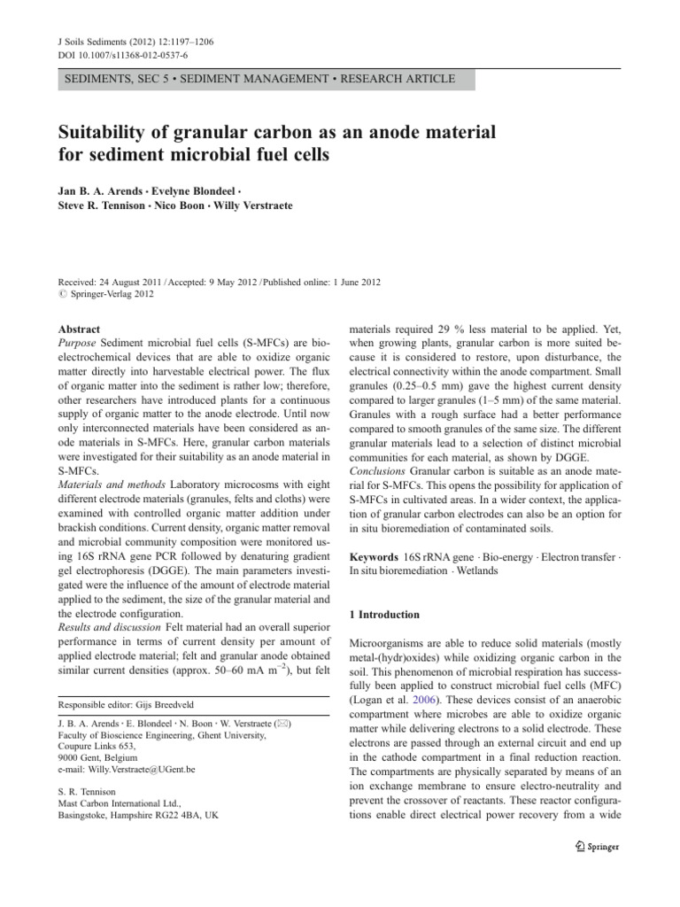 Suitability of Granular Carbon As An Anode Material For Sediment Microbial Fuel Cells | PDF ...