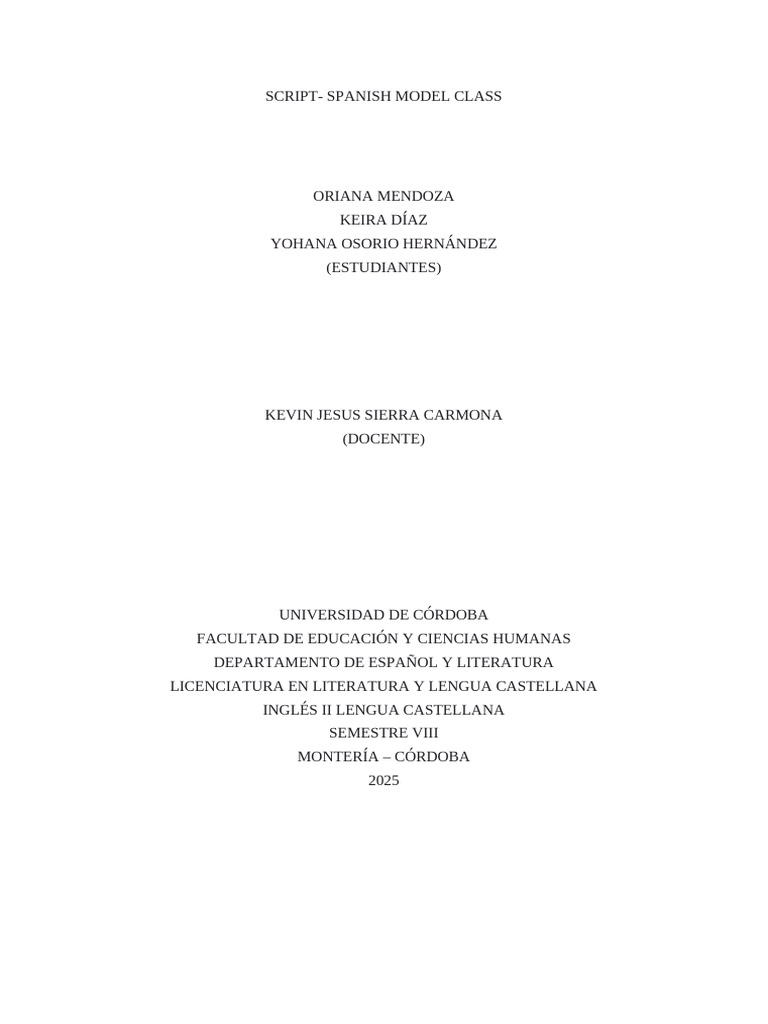 Script - Spanish Model Class | PDF | Lectura veloz | Cognición