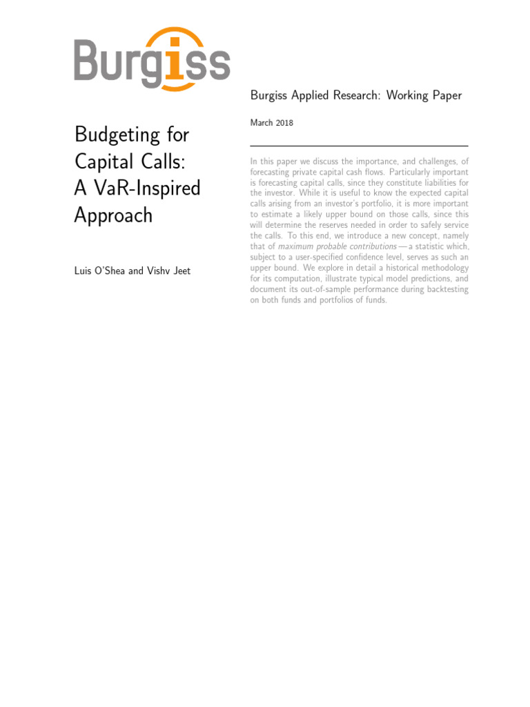 BudgetingForCapitalCalls AVaR-InspiredApproach | PDF | Value At Risk