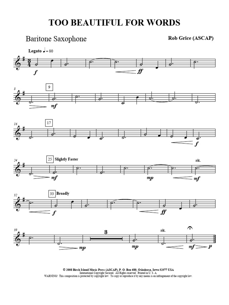 09-Too Bautiful For Words - Baritone Sax. | PDF | Saxophone | Freedom ...