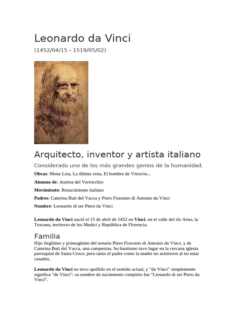 Vida y legado de Leonardo da Vinci | PDF | Leonardo Da Vinci | Florencia