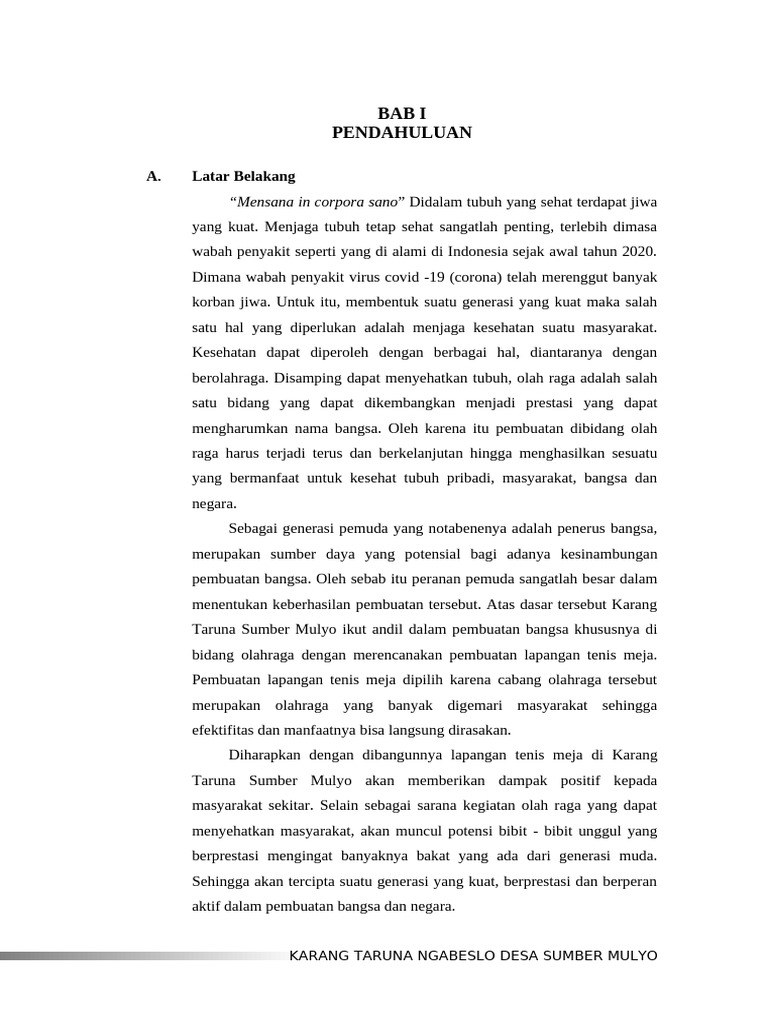 Proposal Pembuatan Lapangan Tenis Meja | PDF