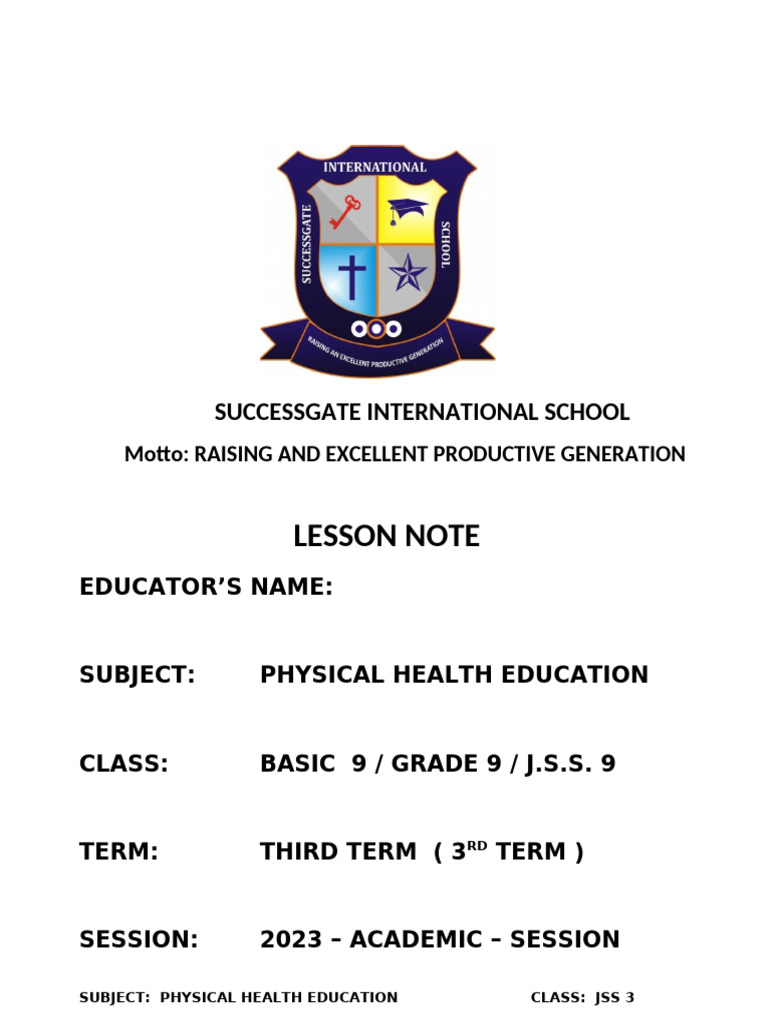 P.H.E Jss3 3rd Term L-Note | PDF | Family | Gymnastics