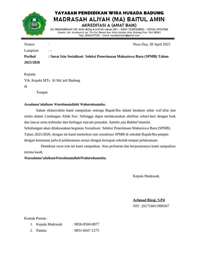 Surat Izin Sosialisasi SPMB 2025/2026 | PDF