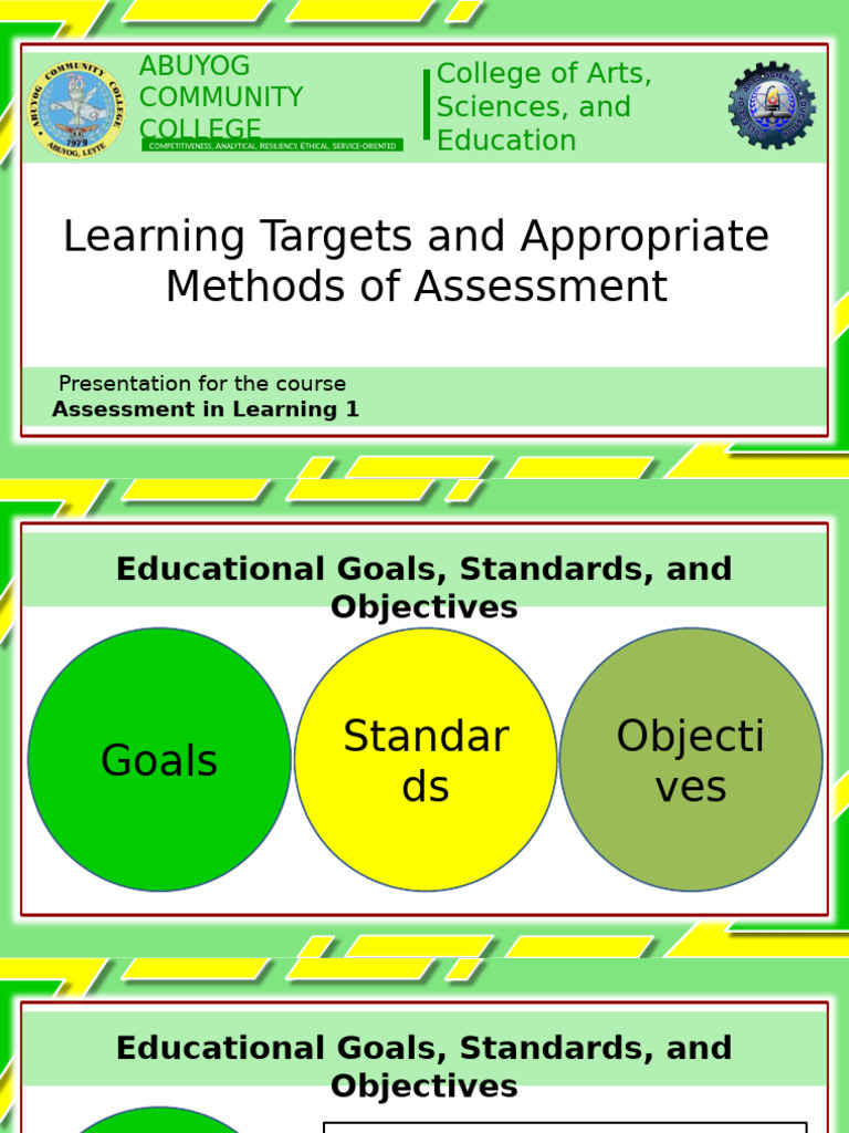 Learning Targets and Appropriate Method of Assessment Version 2.0(1 ...
