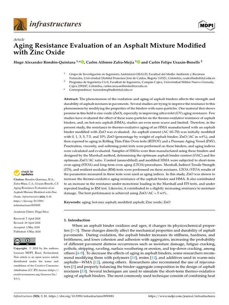 Aging Resistance Evaluation of An Asphalt Mixture | PDF | Zinc Oxide ...