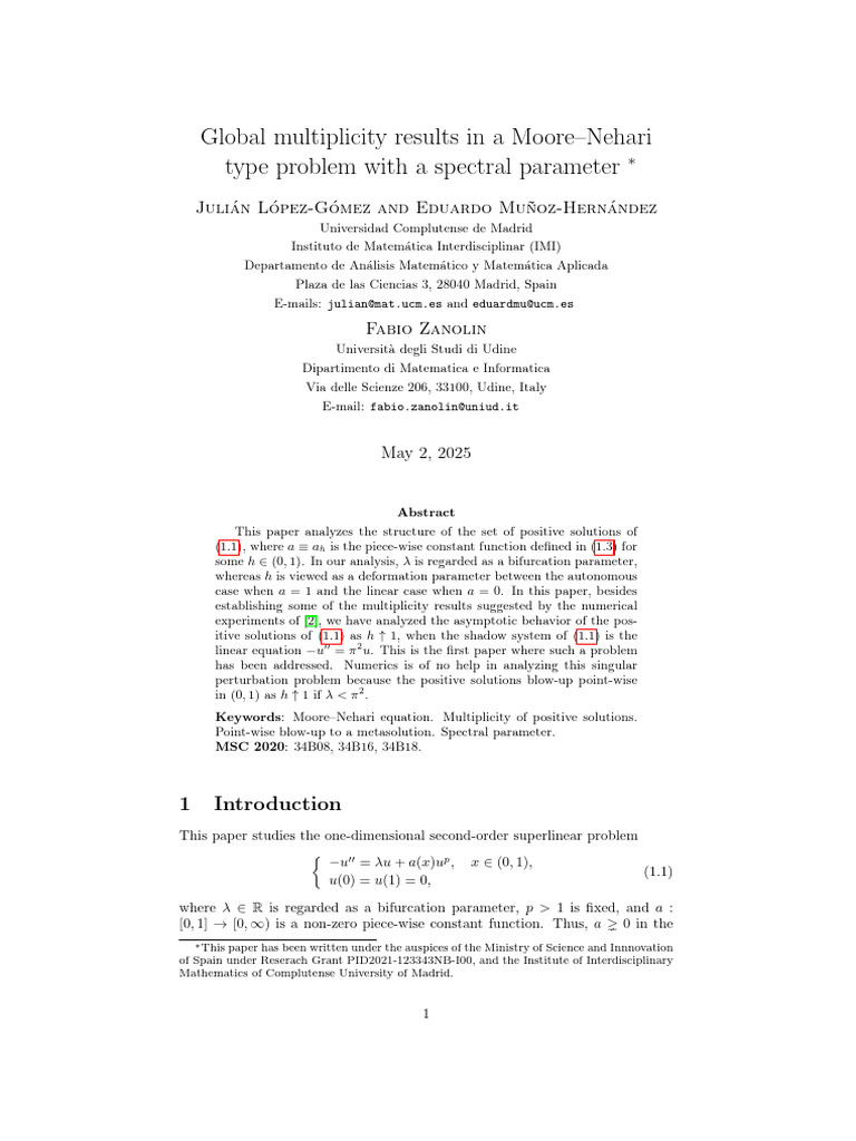 Multiplicity of Positive Solutions in Moore-Nehari Problem | PDF ...