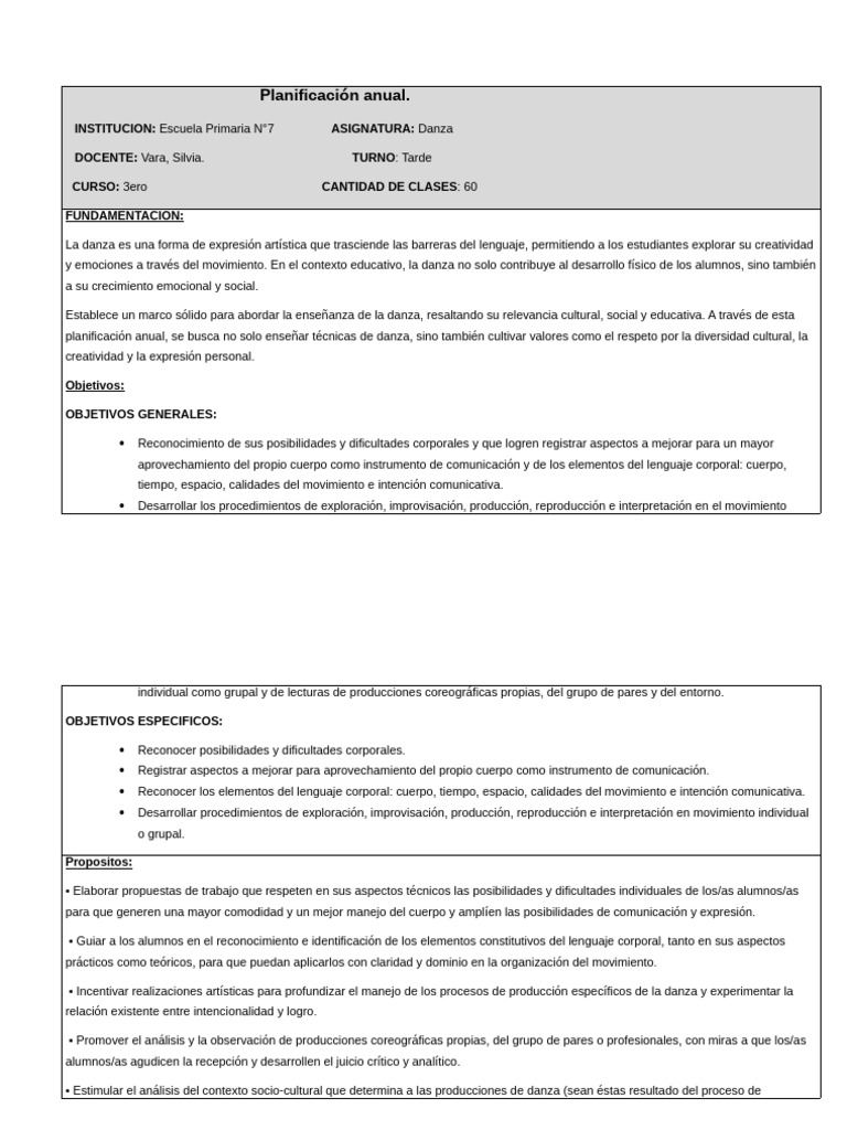 Planificacion Anual 3ero Pdf Bailes Comunicación 1124