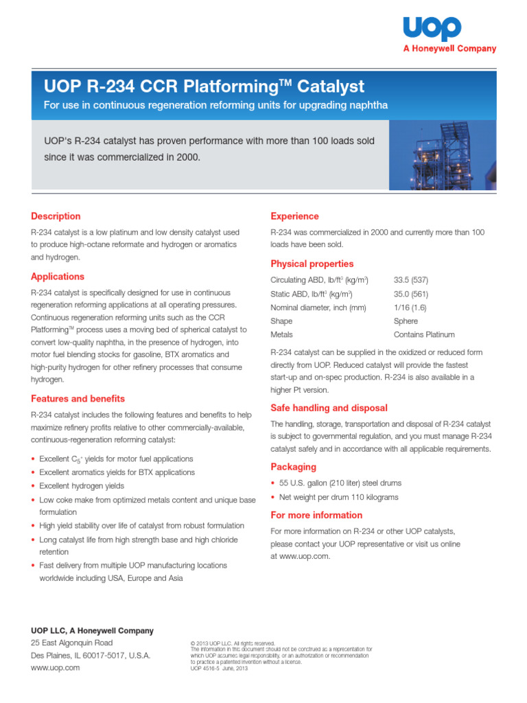 UOP R-234 Catalyst Datasheet | PDF | Industrial Processes | Secondary ...
